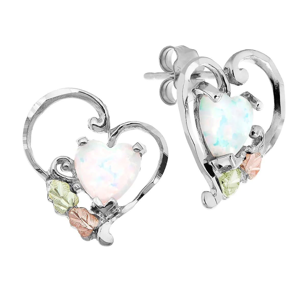 Black Hills Gold Heart Earrings in Sterling Silver with 7X7 MM Created Opal