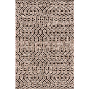 JONATHAN Y SMB108D-8 Ourika Moroccan Geometric Textured Weave Indoor Outdoor Area r.u.g, Bohemian, Rustic, Scandinavian Easy, Bedroom,Kitchen,Backyard,Patio,Non Shedding, Natural/Black, 8 X 10