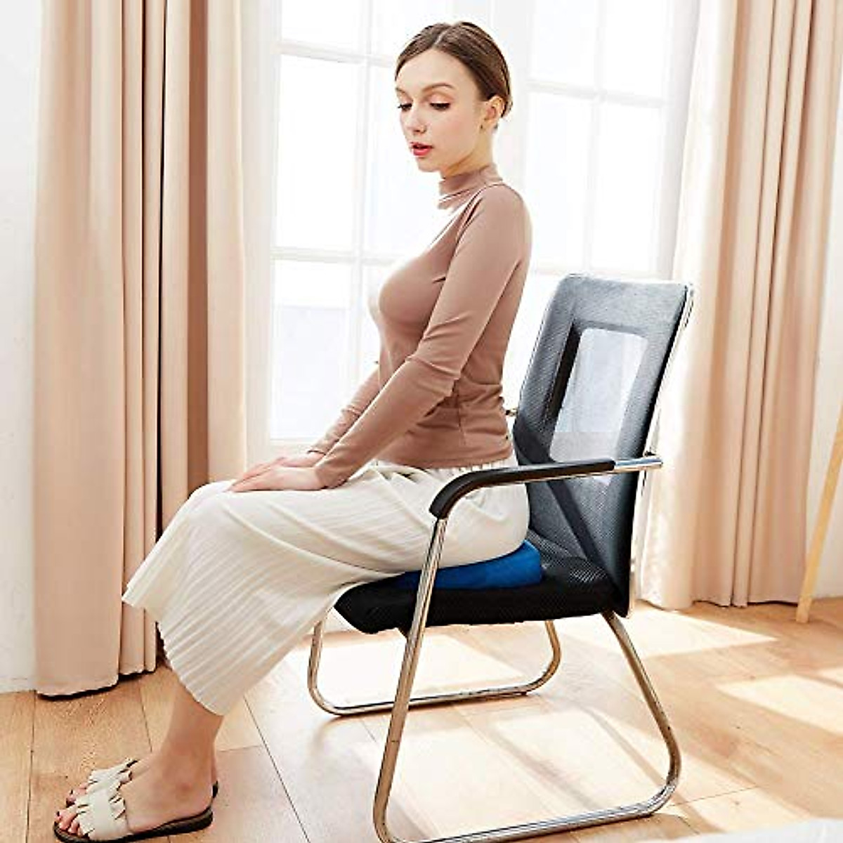 Orthopedic Ring Cushion Made from Memory Foam, Donut Cushion for Relief of Haemorrhoids (Piles) and Coccyx Pain, Suitable for Wheelchair, Car Seat, Home Or Office, Blue (Navy)