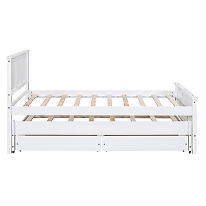 CITYLIGHT Twin Bed with Trundle and Storage, Wood Twin Size Platform Bed Frame with Trundle and Drawers, Space-Saving Twin Size Bed for Kids, Boys, Girls (Twin,White)
