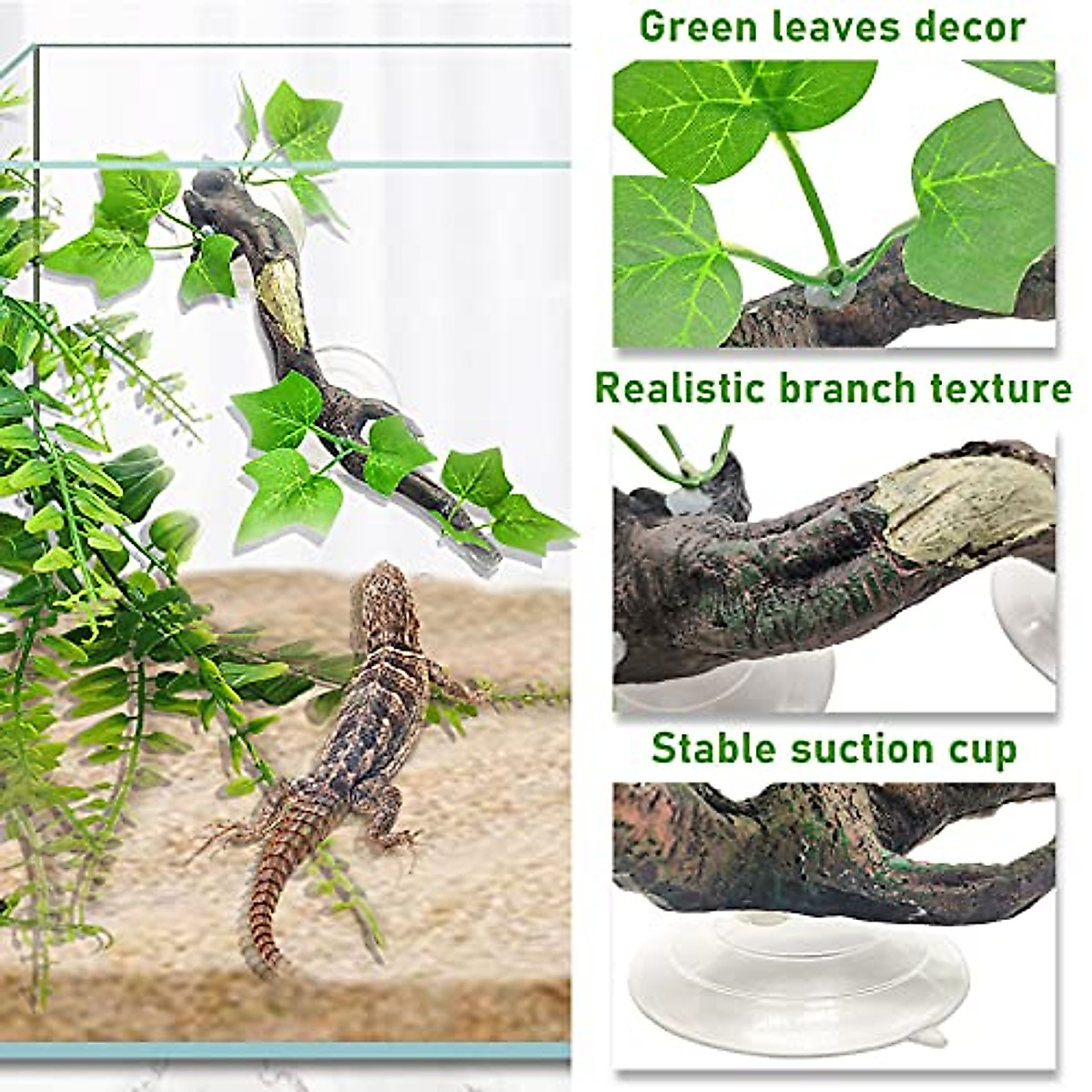 Hamiledyi Reptile Corner Branch Climbing Terrarium Plant Decoration Fake Vines Hanging with Suction Cup for Snakes Amphibian Bearded Dragons Lizards Frogs Geckos Tank Habitat Decor (2 PCS)