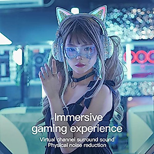 KERHAND 2023-NEW Cosplay Cute Cat Ear Wireless Headphones, Bluetooth Earphones with Foldable LED Light(RGB), Perfect for Gaming and Music,Compatible Phone Tablet or Laptop(Blue)