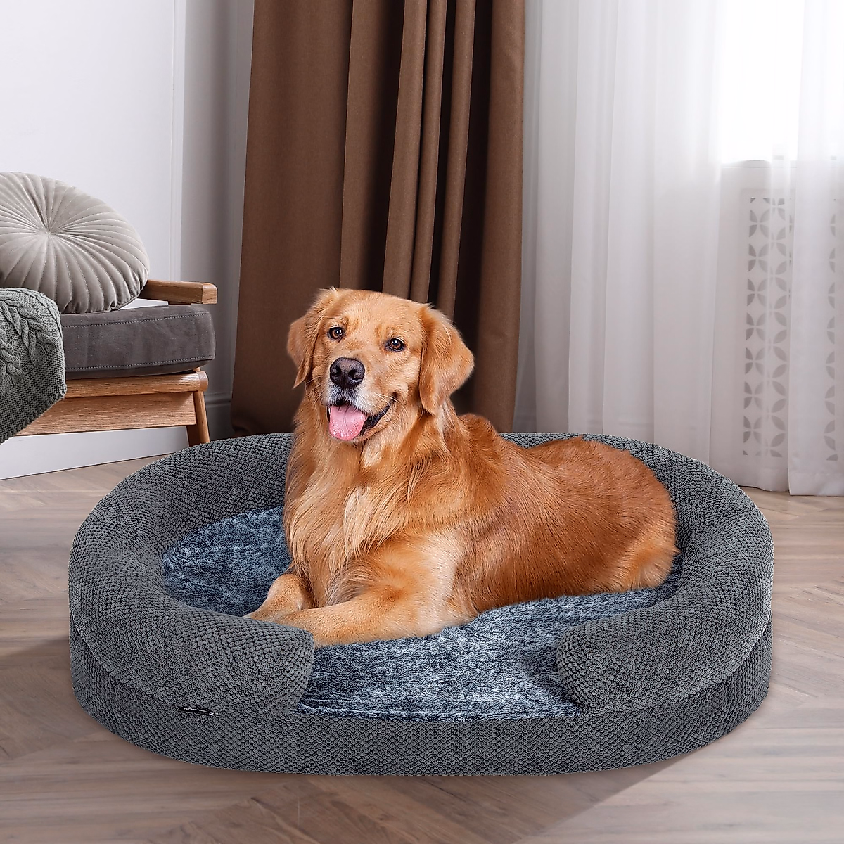 Miorun Dog Bed for Medium Dogs, Orthopedic Washable Oval Dog Couch Bed with Sides Soft Calming Sleeping Puppy Bed Durable Pet Cuddler with Anti-Slip Bottom, M
