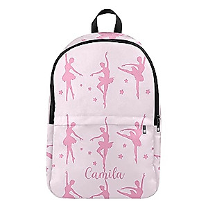 Ballerina Ballet Dancing Pink Flowers Personalized Backpack for Teen Boys Girls ,Custom Travel Backpack Bookbag Casual Bag with Name Gift, 11.8inch(L) x 5.51inch(W) x 17.72inch(H)
