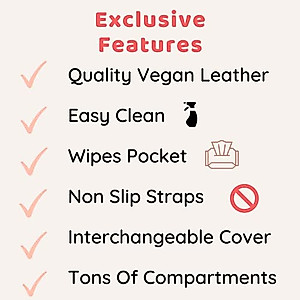 Vegan Leather Non Slip Universal Stroller Organizer With Cup Holder - Interchangeable Cover (PINK). Stroller Bag Organizer Caddy For Uppababy Vista Cruz Nuna Baby Jogger Bob Britax Bugaboo Graco Stroller Accessories Parent Console…