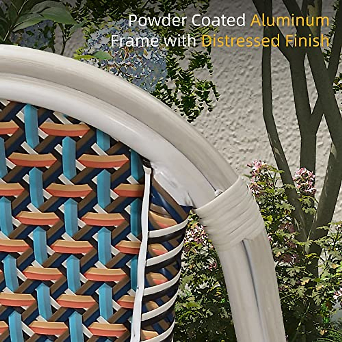 PURPLE LEAF Dining Chair Set of 2 Outdoor French Bistro Chairs Hand-Woven Aluminum Wicker Rattan Chairs for Garden Kitchen Backyard Porch White Print Finish Patio Chairs Colorful