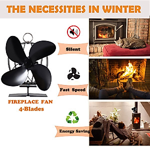ZapaEsti Wood Stove Fan 4 Blades Silent Operation Wood/Log Burner/Fireplace