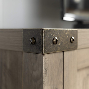 Walker Edison Furniture Company Farmhouse Barn Wood Universal Stand for TV's up to 64" Flat Screen L with Metal and Wood Square Side Accent Living Roo