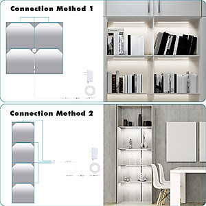 JUSJUBR 4-Pack Cold White Display Shelf Lights, Under Shelf Lighting with Memory Function, 12 Inch 6000K Plug-in Bookshelf Lighting, LED Cabinet Lights for Display Case/Pantry/Closet/Safe