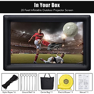 Inflatable Projector Screen, 20FT Portable Blow Up Outside Projector Screen, Front & Rear Projection, with Rope, Air Blower, Ground Nails and Carry Bag, for Theater/Football/Backyard Party