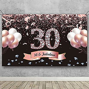 Trgowaul 30th Birthday Decorations for Women Rose Gold 30 & Fabulous Backdrop Banner 43.3 X 70.8 inches Happy Birthday Party Suppiles Photography Supplies Background 30th Birthday Decoration for her