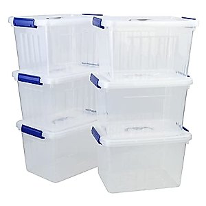 Morcte 10 L Plastic Lidded Storage Bin, Clear Storage Box, Pack of 6