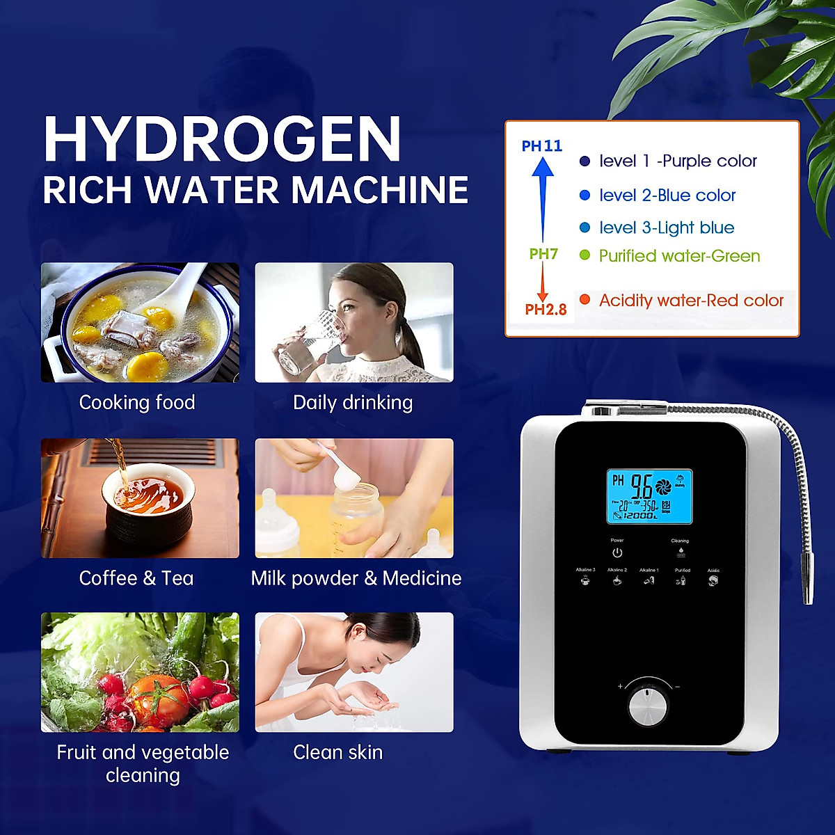 AQUALKA Water Ionizer & Purifier Machine PH 3-11 Alkaline Acid / 7 Water Settings Up to / - 800mV ORP/ 12000 Liters Per Filter/Auto-Cleaning-LCD Touch Water Filter