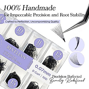 1000 Fans Premade Fans Eyelash Extensions BEYELIAN 0.07mm 10D D Curl Volume Lash Extensions Pre Made Fans Lash Extensions Handmade Promade Loose Fans Thin Base 9-16mm Mixed