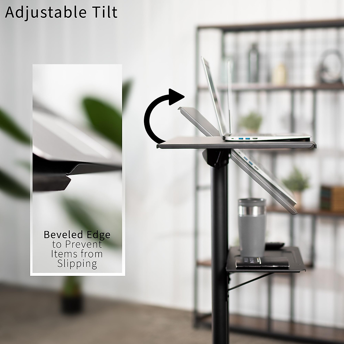 VIVO Steel Mobile 24 inch Height Adjustable Multi-Purpose Rolling Podium, Lectern, and Laptop Workstation Desk with Storage Tray, Black, CART-V03E