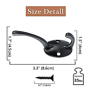 Kruodop 13 Pack Wall Hooks Wall Mounted Coat Hooks for Hanging Heavy Duty, Black Towel Hooks, Metal Double Coat Hanger with Screws Cup Retro for Coats, Handbags, Towels, Hat, Backpack