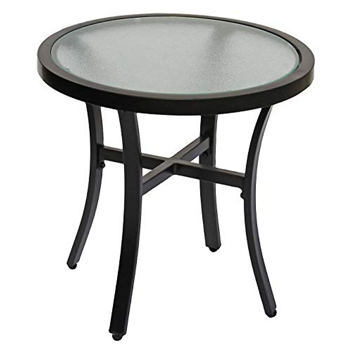Garden Elements Bellevue Patio Table, Round Aluminum Base and Rim with Glass Top, Mocha, 20"