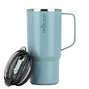 REDUCE 24 oz Travel Coffee/Tea Mug with Handle- Vacuum Insulated Stainless Steel Reusable Tumbler for Home, Office, Cupholder Friendly for Car, Splashproof Lid, Keeps Drink Hot for 8 hrs- Rose