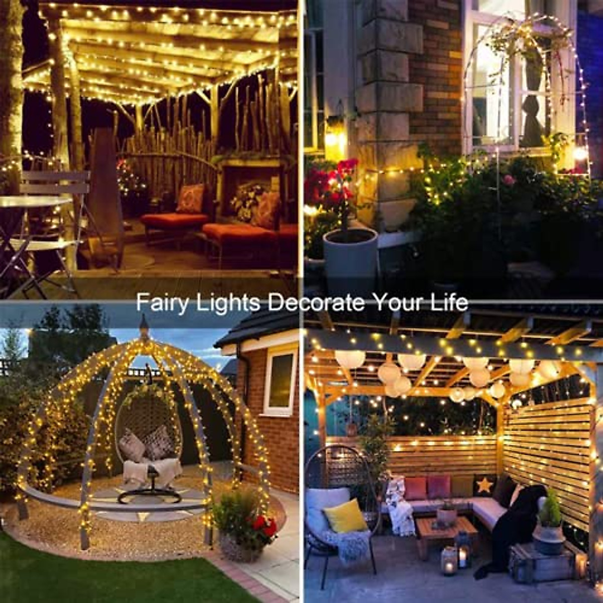 YEGUO Solar Fairy Lights Outdoor Waterproof, 4 Pack Total 132ft 400 LED Solar String Lights Warm White, 8 Modes Silver Wire Solar Twinkle Lights For Deck Camping Patio Garden Tree Yard Xmas Decoration