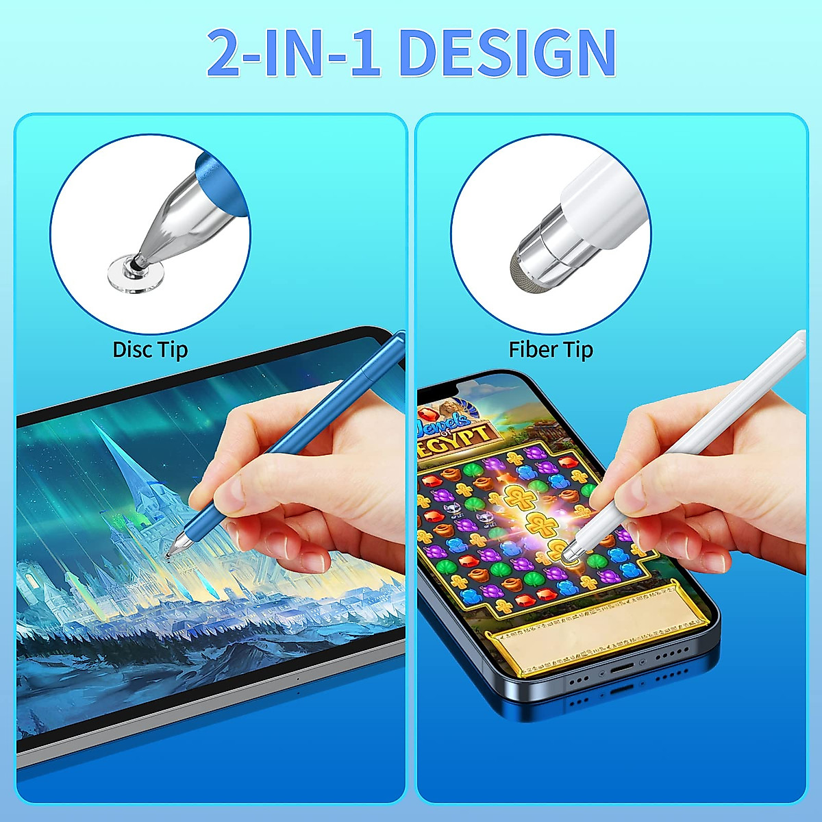 OJIOG Stylus Pens for Touch Screens (4 Pcs), Capacitive 2 in 1 High Sensitivity & Precision Stylus Pen, Compatible with iPad, Tablets, Laptops, Smartphones