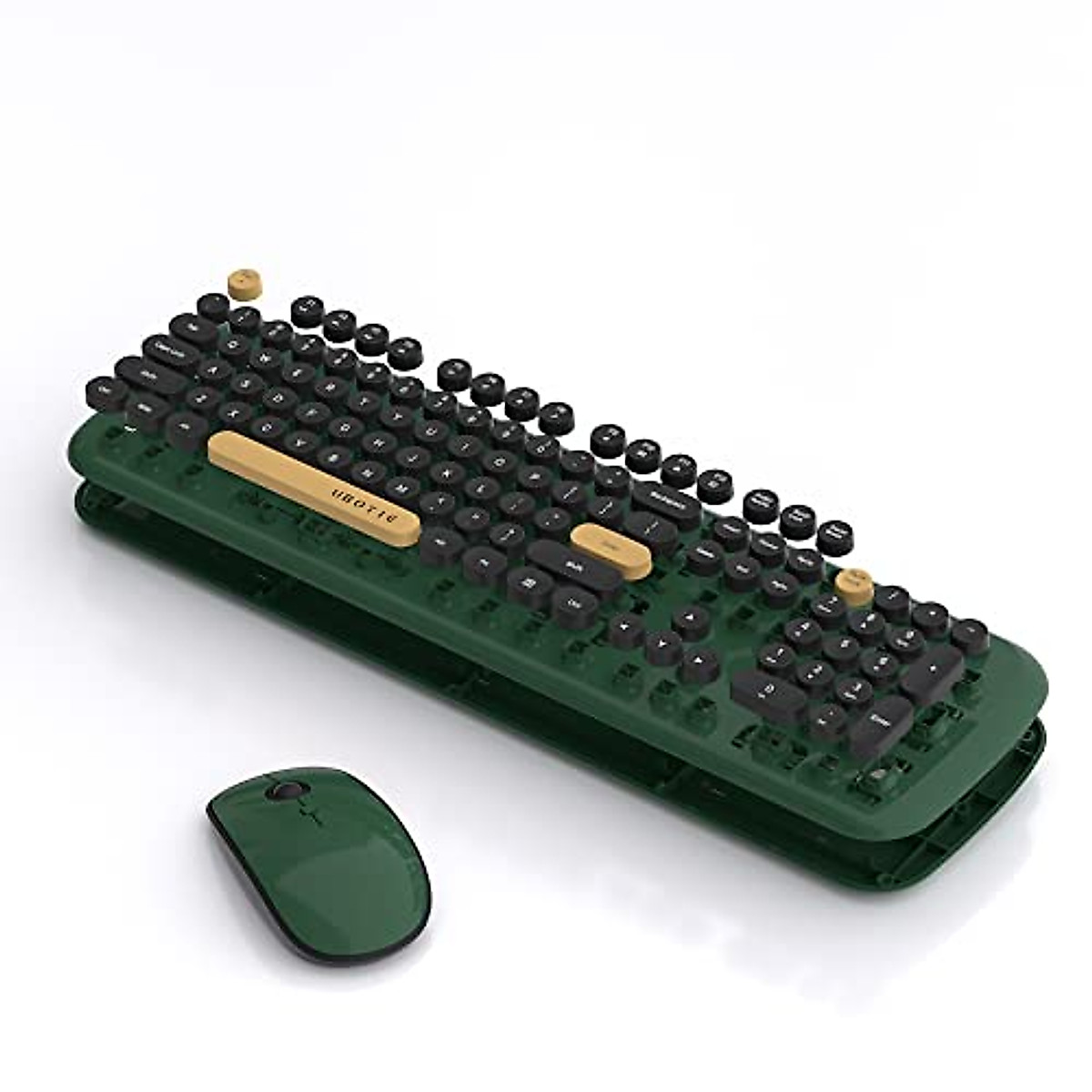 Colorful Wireless Computer Keyboards Mouse Combos, UBOTIE Polychrome Round Keycaps Retro PC Keyboards 2.4GHz Radio Frequency Connection with Optical Mouse(Green-Black)