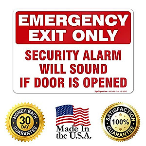 Sigo Signs (2 Pack) Emergency Exit Only Sign, Self Adhesive 7 X 10inches 4 Mil Sleek Vinyl Decal Stickers Weather Resistant Long Lasting UV Protected and Waterproof Made in USA by Sigo Signs
