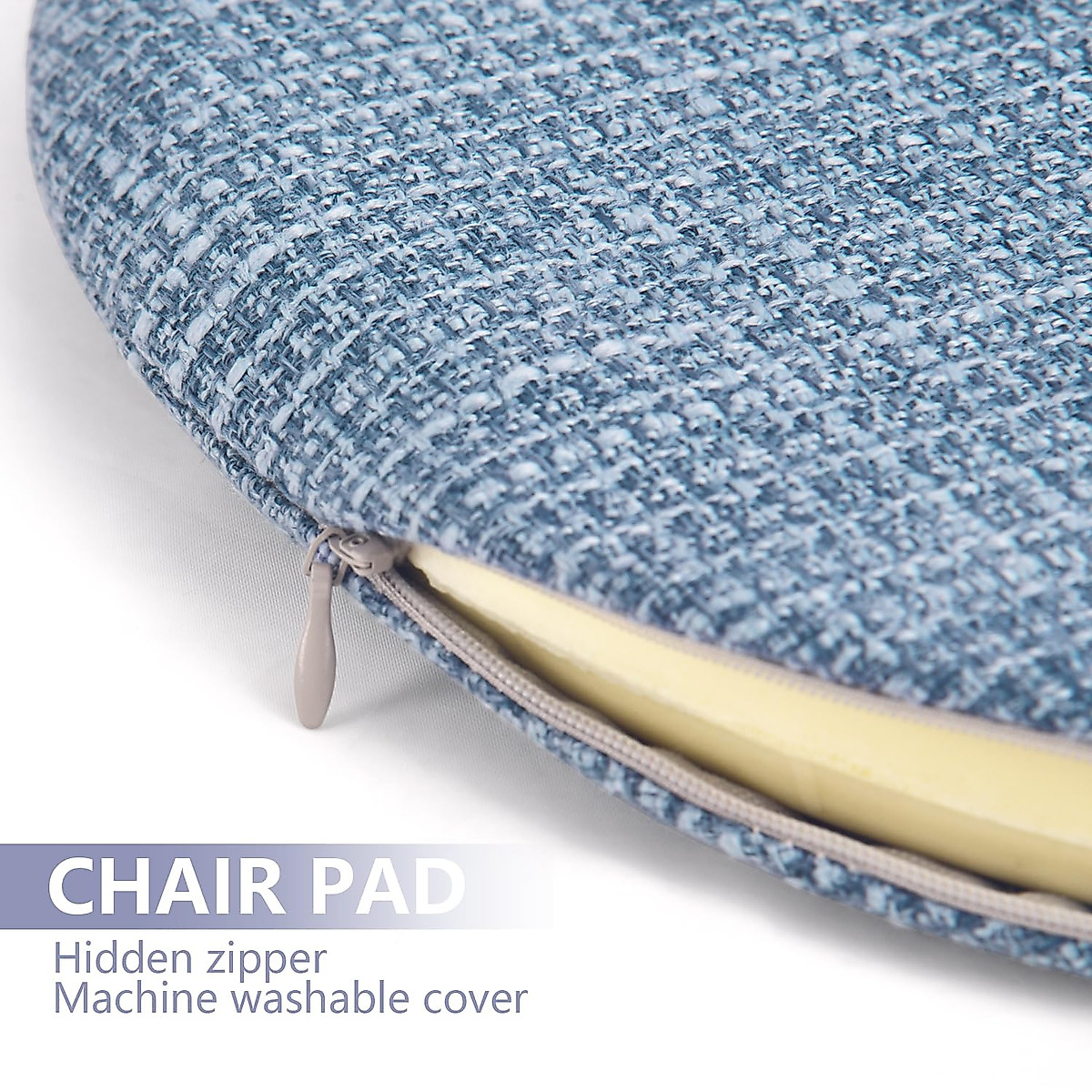 Gumcoly 14" Memory Foam Chair Cushion, Round Seat Cushion, Circle Stool Cushion with Removable Cover, Kitchen Dining Chair Pad Blue