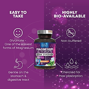Magnesium Glycinate 250 mg - Natural, High Absorption Magnesium Tablets Chelated for Muscle, Nerve, Bone & Heart Health Support - Gentle Form, Non-GMO, Gluten Free, Vegan Supplement - 120 Tablets