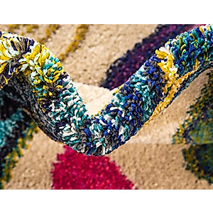 Unique Loom Estrella Collection Colorful, Paisley, Floral, Abstract, Modern Area Rug, 2 ft 7 in x 10 ft, Beige/Pink