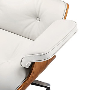 Mid Century Lounge Chair and Ottoman, Modern Chair Classic Design, Top Grain White Leather Palisander Wood, Heavy Duty Base Support for Living Room Study Lounge Office Upgraded Tall