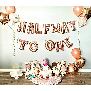 JeVenis 15 PCS Half Way To One Banner Half Way To One Rose Gold Balloons Decorations for Girl 1/2 Birthday Decorations