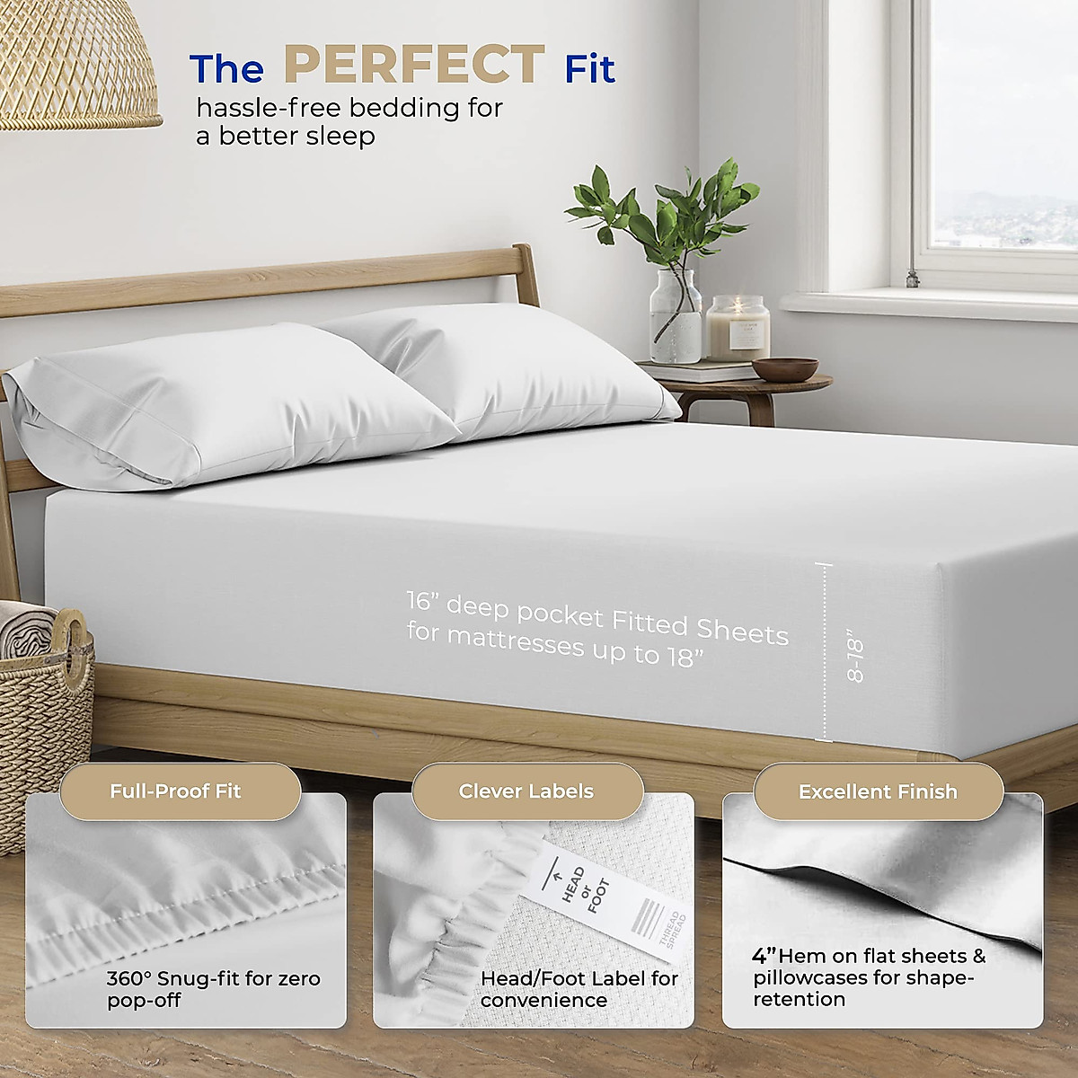 THREAD SPREAD 100% Egyptian Cotton Sheets for Queen Size Bed - 400 Thread Sateen Weave 4 PC Queen Silver Cotton Sheets, Deep Pocket Queen Sheet, Extra Soft Cooling Sheets Queen Size for Hot Sleepers