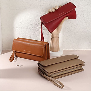 HINFKA Large Capacity Soft Multi-Layer Women'S Clutch Bag Zipper Wallet Multi-Color Simple Phone Bag Womens Wallets (Brown)