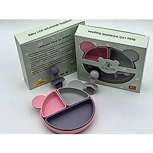 MIX COLOR SILICON BABY FEEDING SET, BABY EATING SUPPLIES, BABY LED WEANING SUPPLIES (Pink Grey Purple)