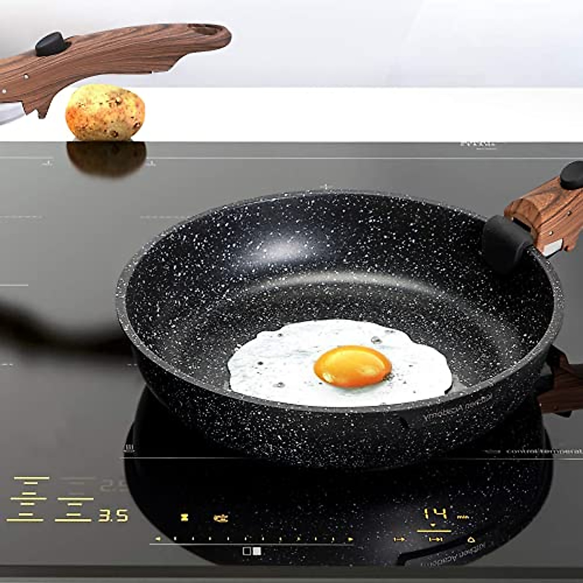 Kitchen Academy Detachable Handle Induction Cookware Sets - 10 Piece Non-stick Cooking Pots and Pans, Black Granite Stackable RV Cookware for Camp