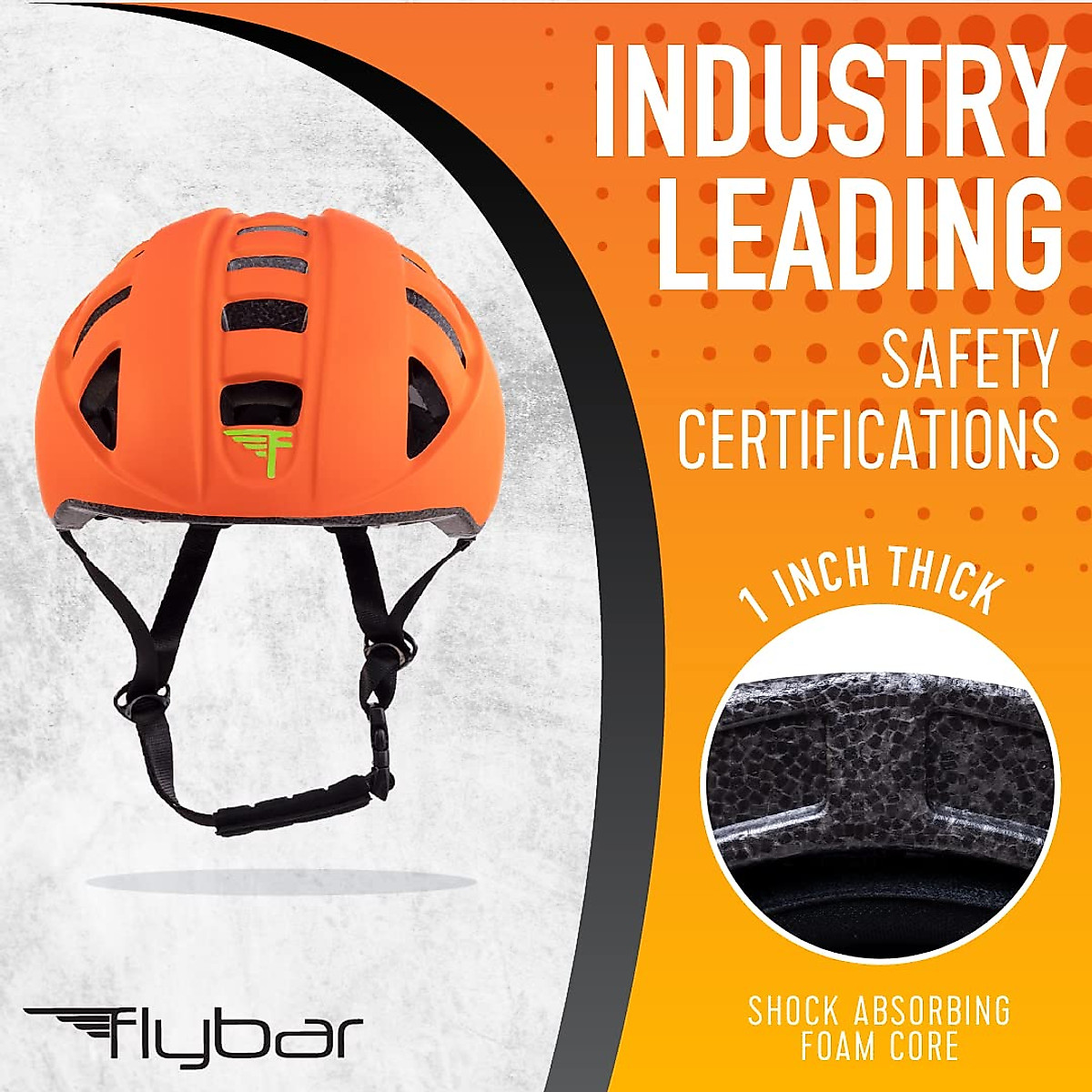 Flybar Kids Bike Helmet - Dual Certified Adjustable Dial, Skateboard Helmet, Roller Skating, Pogo, Electric Scooter, Snowboard, Youth and Toddler Helmet, Boys & Girls 3-14 (Orange,M)