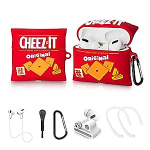 Case for Airpod Pro,6 in 1 Soft Silicone Airpods pro Accessories Set Cover, 3D Cute Funny Cartoon AirPods Pro Food cookie Skin for Girls Women with Watch Holder/Ear Hooks/Keychain/Brush/Strap(Cheezit)