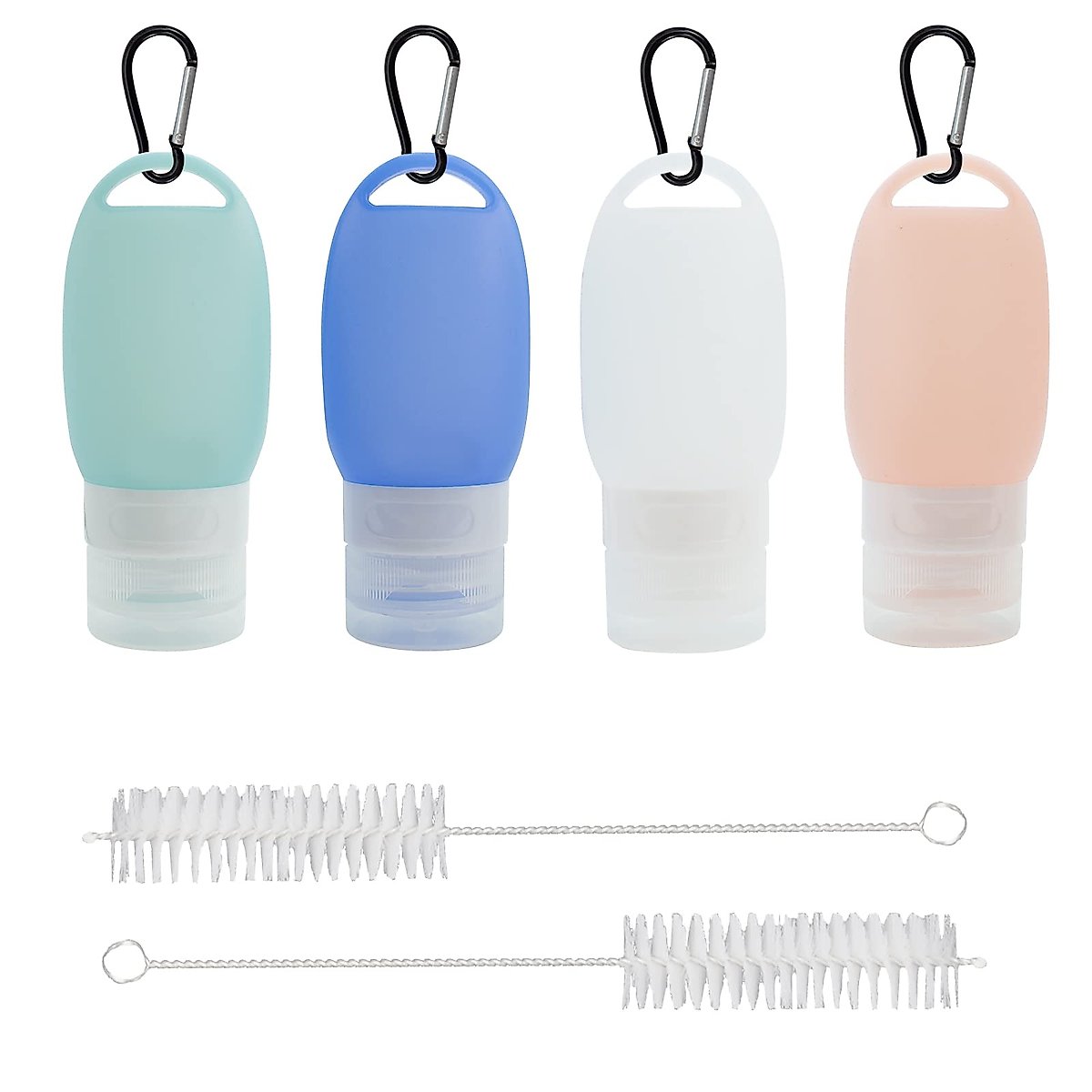 TACYKIBD 4Pcs Squeeze Salad Dressing Bottles, Portable Sauce Condiment Bottles with 2 Cleaning Brush and Food Storage Condiment Bottles with Keychain, Leakproof Dressing to Go for Lunch (1.4oz, 40ML)