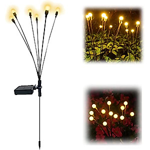 MOTEERLLU 4 Pack 10 LED Solar Powered Firefly Lights,Outdoor Waterproof Decorative String Lights,Starburst Swaying Garden Lights for Path Landscape,Swaying When Wind Blows (4 PC,Warm White)
