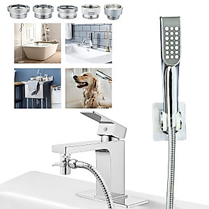 Tub faucet spayer attachment,Bathtub Shower Head Sink-Faucet with 5 Adapters, 79" Hose for Pet Dog Rinse, Baby Bath & Hair washing, ON/OFF Extension for Tub Faucet, Utility Sink, Garden,Bathroom