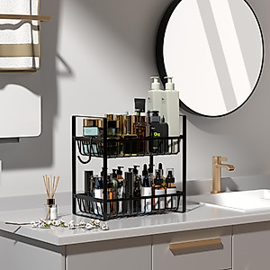 Webtrylics Fruit Basket for Kitchen Counter,Fruit Bowl,Countertop Organizer for Onion Bread and Snack Storage,Heavy Duty Metal Fruit Stand Holder with Liners (2 Tier)