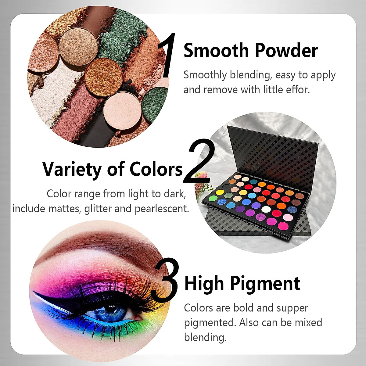 Rechoo 40 Colors Eye Makeup Eyeshadow Palette, Bright Color Matte Eye Shadow Blue Red Purple Bright Color With Sequins Shimmer Metallic Pigmented Paleta