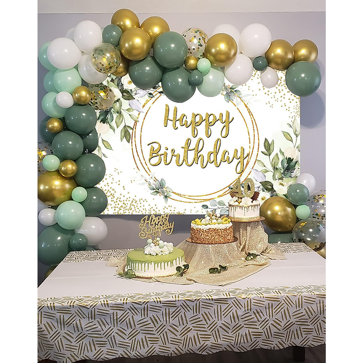 Green Happy Birthday Backdrop Greenery Succulent and Gold Eucalyptus Green Leaves Photography Background Jungle Boys Girl Women Baby Shower Birthday Party Decor Banner (7X5FT(82x59inch))