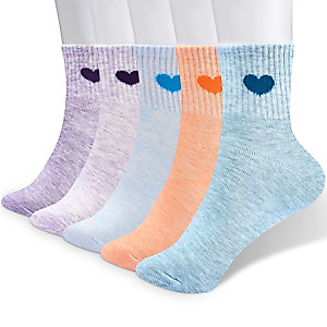 Corlap Women's Cotton Crew Athletic Running Socks - Ankle High, Fun Cute Novelty Heart Design (5-Pairs Gift Box)