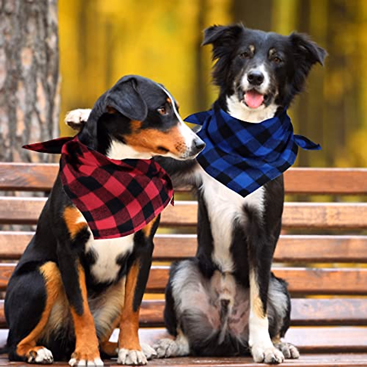 2 Pack Cotton Bandanas Handkerchiefs Scarfs Triangle Bibs - Outdoor Dog Scarf Washable Cotton Checkered Pet Bandanas for Small Medium Large Dogs (Red & Blue)