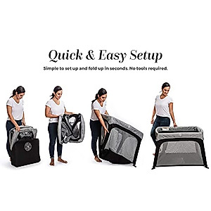 Lumiere，All-in-One Lightweight Travel Crib and Bassinet for Baby and Toddler，Portable Play Yard for Baby for Better, Safer Sleeping，w/Ventilated Mattress，Oeko-TEX Waterproof Cover & 1 Fitted Sheet