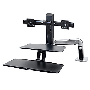 Ergotron – WorkFit-A Dual Monitor Standing Desk Converter, Sit Stand Workstation for Tabletops – Suspended Keyboard Tray