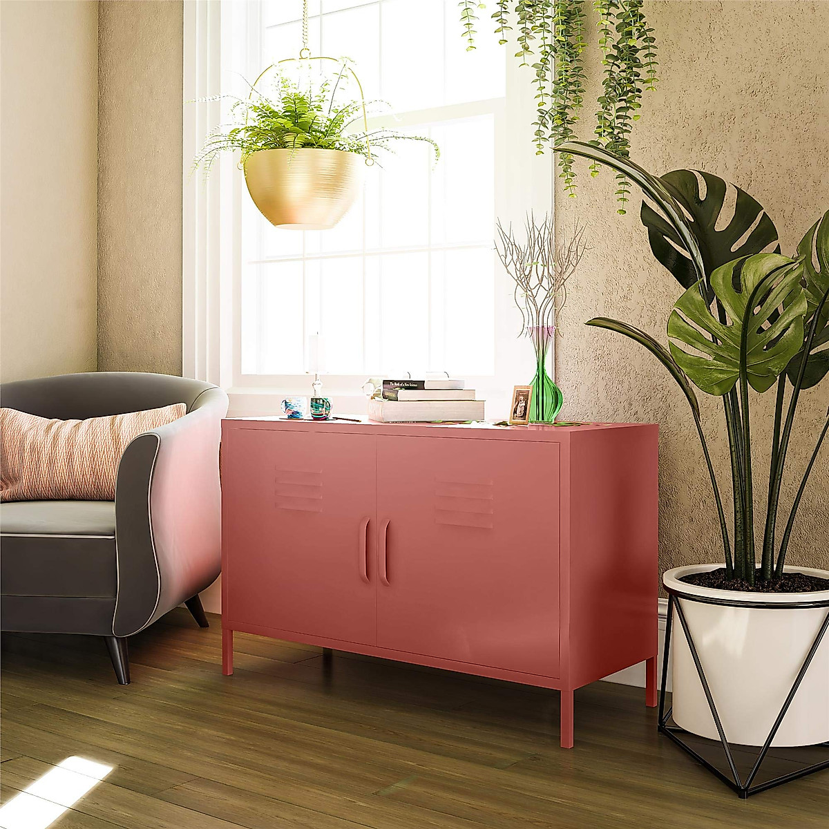 REALROOMS Shadwick 2 Door Wide Metal Locker Accent Storage Cabinet, Terracotta