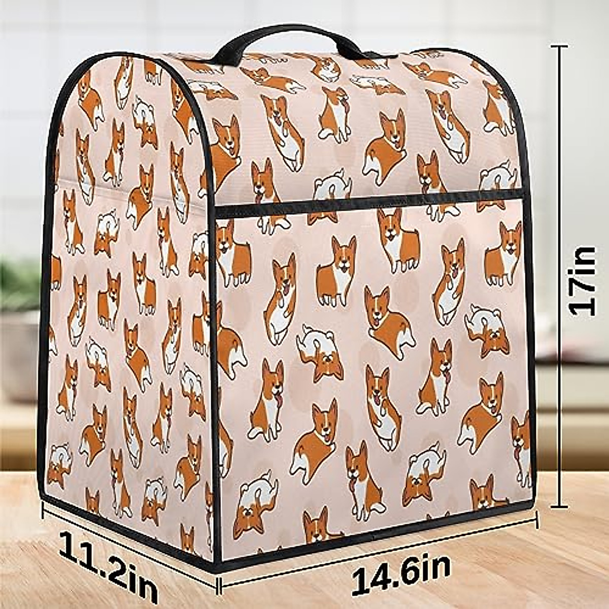 Cartoon Corgis Dog Pattern Stand Mixer Cover Foldable with Zipper and Handle Dust Cover Compatible With 6-8 Quart Kitchen Mixers Fits All Tilt Head & Bowl Lift Models