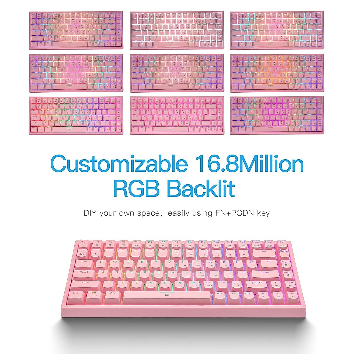 OKKID Mechanical Keyboard 60%, Wired Bluetooth Gaming Keyboard, Red Switches, RGB Backlight, CQ84 Wired Keyboard, 84 Keys, for Windows PC, Mac,Smartphone